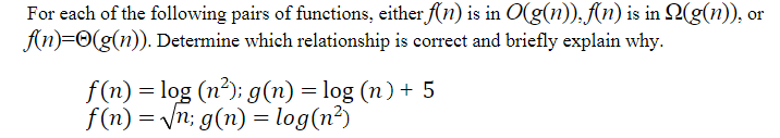 Solved For each of the following pairs of functions, either | Chegg.com