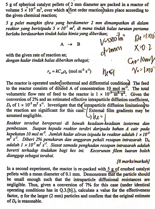 Solved 5 g of spherical catalyst pellets of 2 mm diameter | Chegg.com