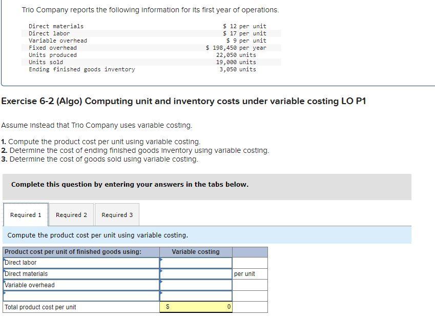 Solved Trio Company reports the following information for | Chegg.com