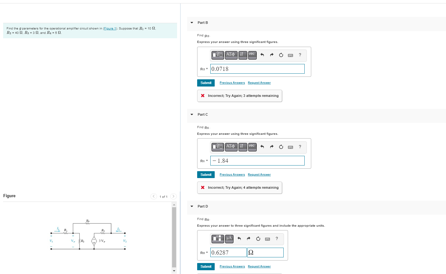 Solved Find the g parameters for the operational amplifier | Chegg.com