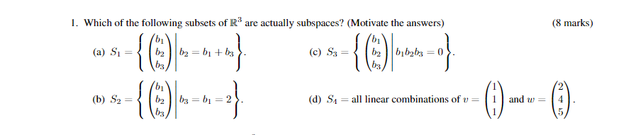 Solved Which of the following subsets of R3 are actually | Chegg.com