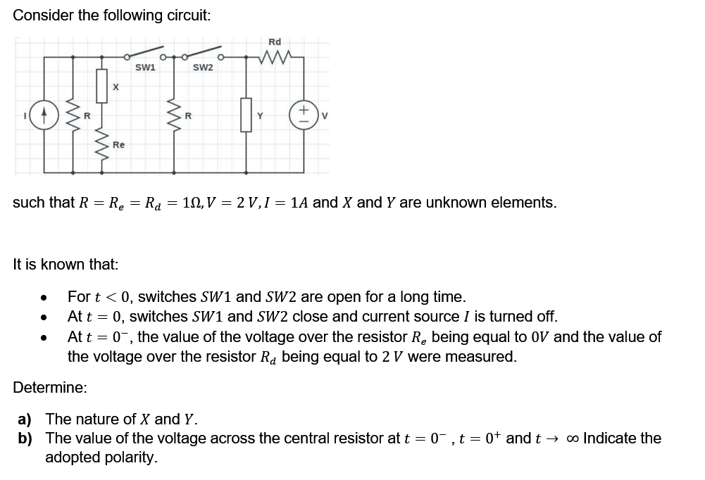 Solved Consider the following circuit: Rd w SW1 SW2 х R R Re | Chegg.com