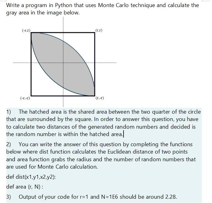 Solved Write a program in Python that uses Monte Carlo | Chegg.com
