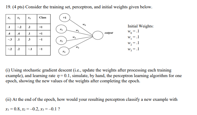 Solved 19. (4 pts) Consider the training set, perceptron, | Chegg.com