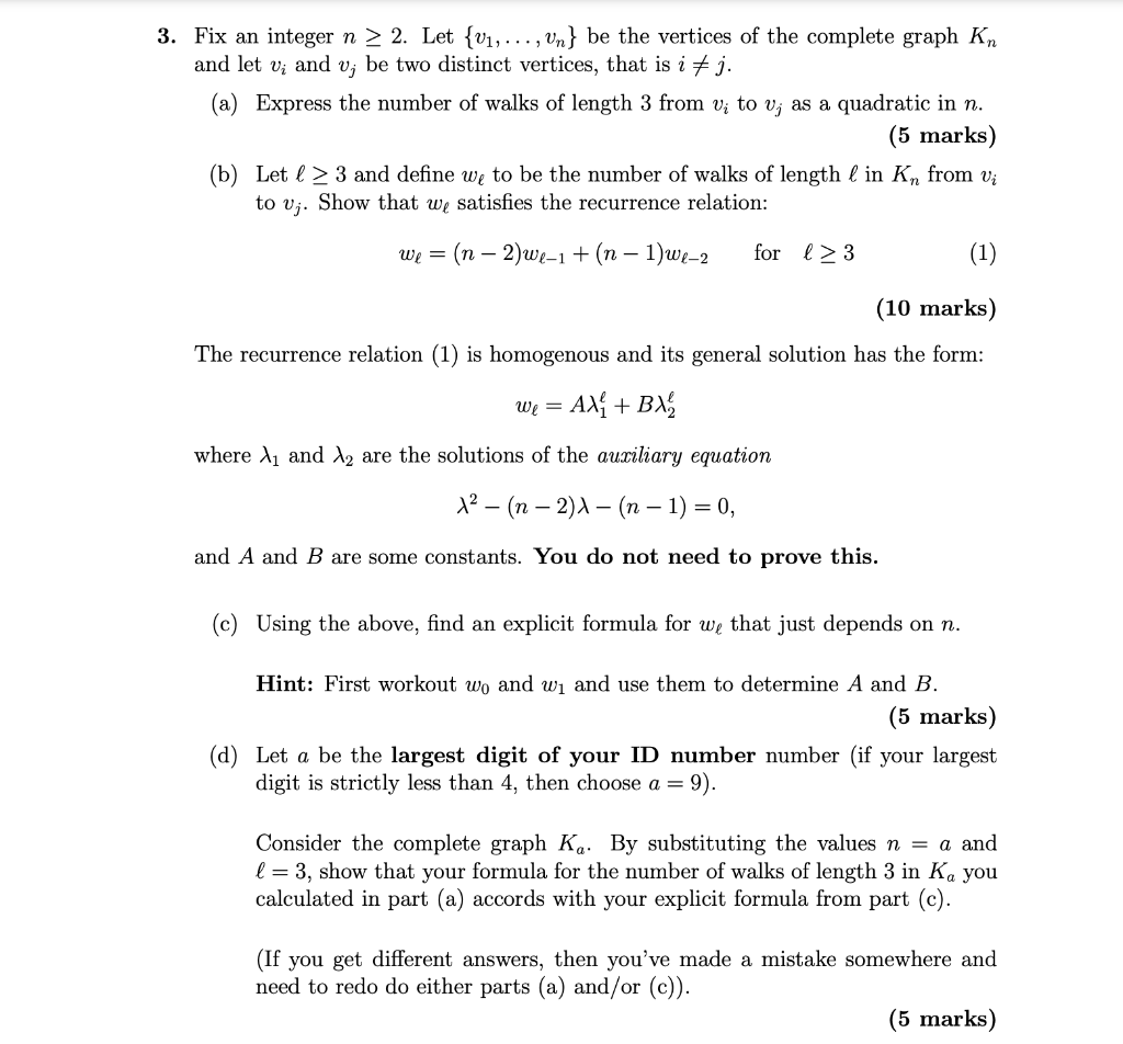 Solved Fix an integer n≥2. Let {v1,…,vn} be the vertices of | Chegg.com