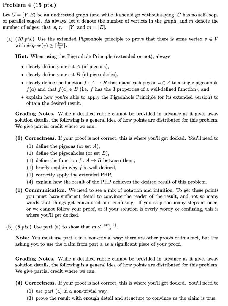 roblem 4 (15 pts.) et G=(V,E) be an undirected graph | Chegg.com