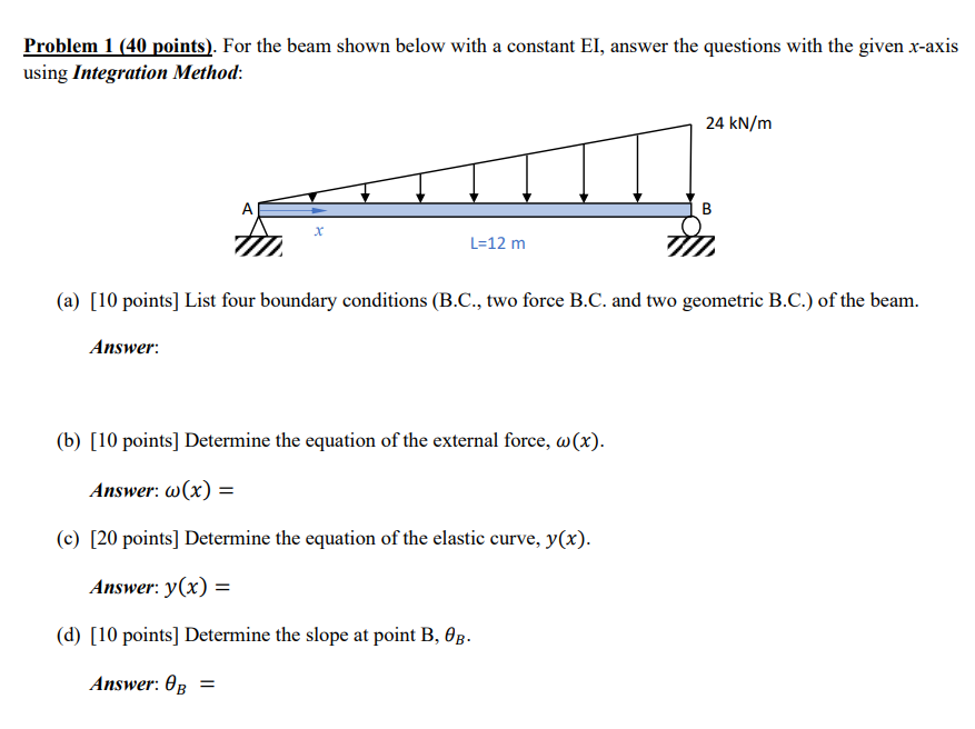 [Solved]: For the beam shown below with a constant EI, answ