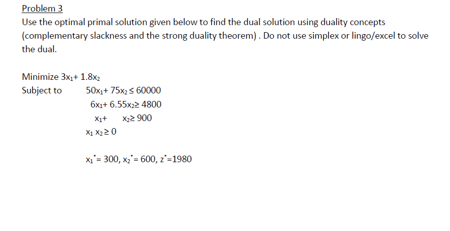 Probkem3 Use the optimal primal solution given below | Chegg.com