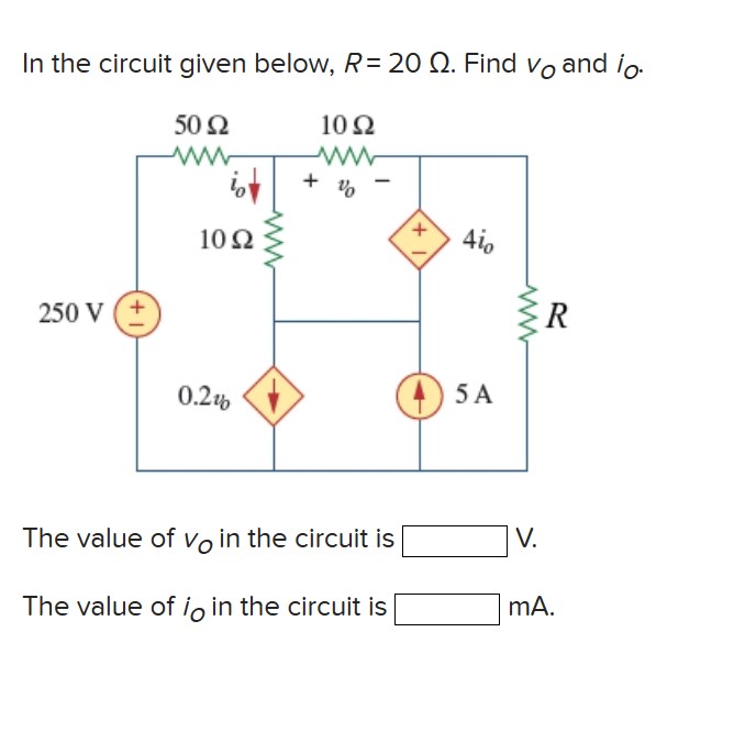 Solved In the circuit given below, R=20Ω. Find vO and iO. | Chegg.com