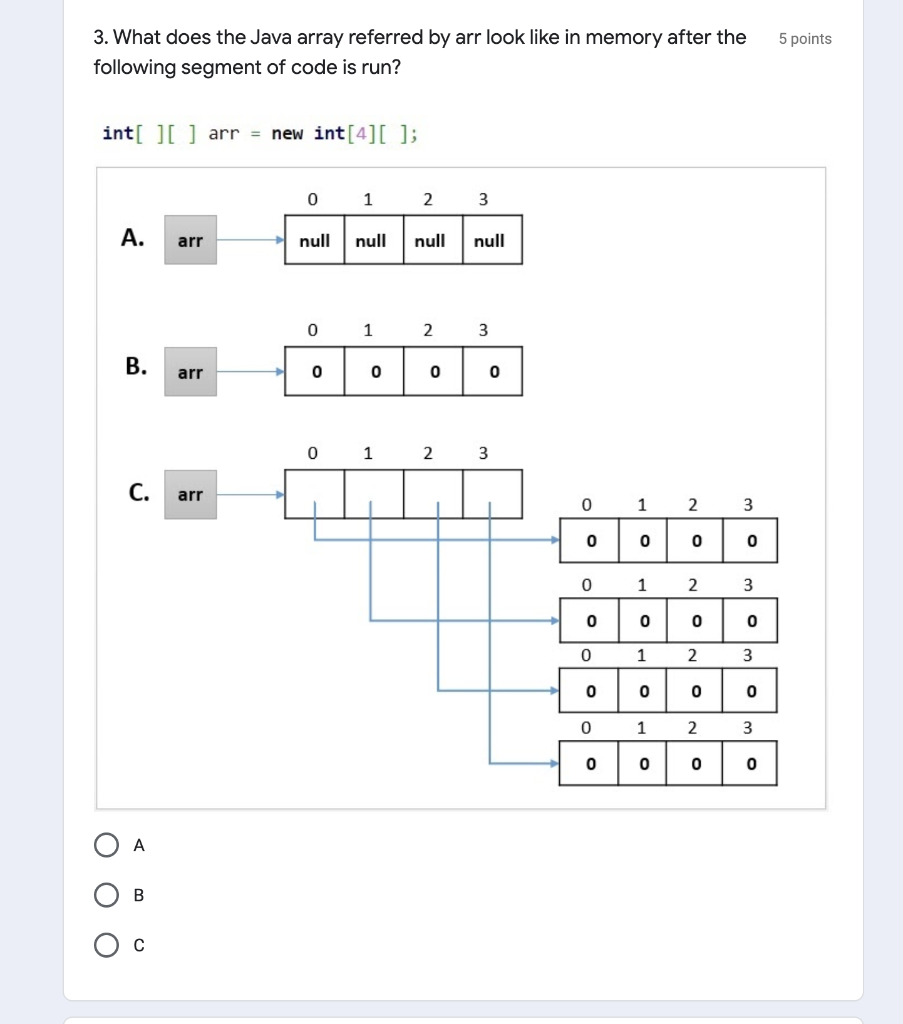 Solved 5 points 1. Which line of code creates an array of | Chegg.com