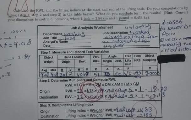 Solved thy RWL and the lifting indions at the start and end | Chegg.com