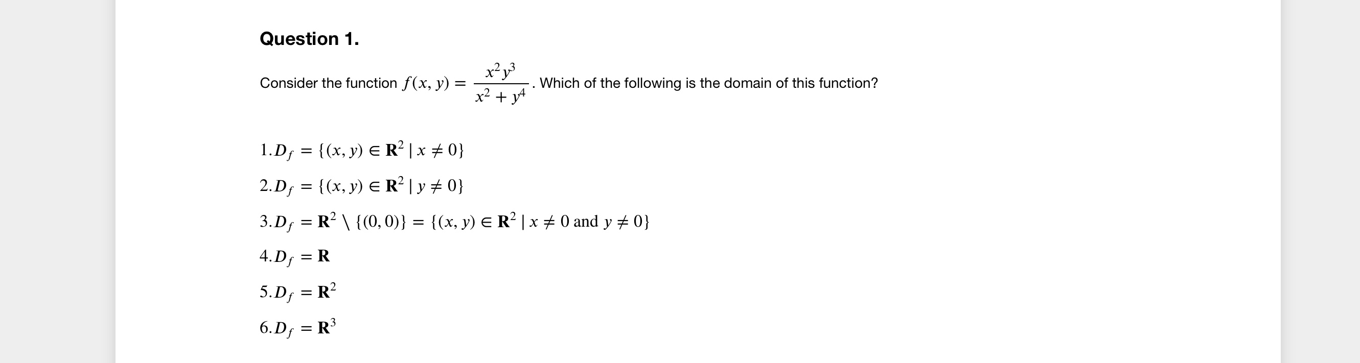 Solved Question 1. Consider the function f(x, y) = x2y3 x2 + | Chegg.com