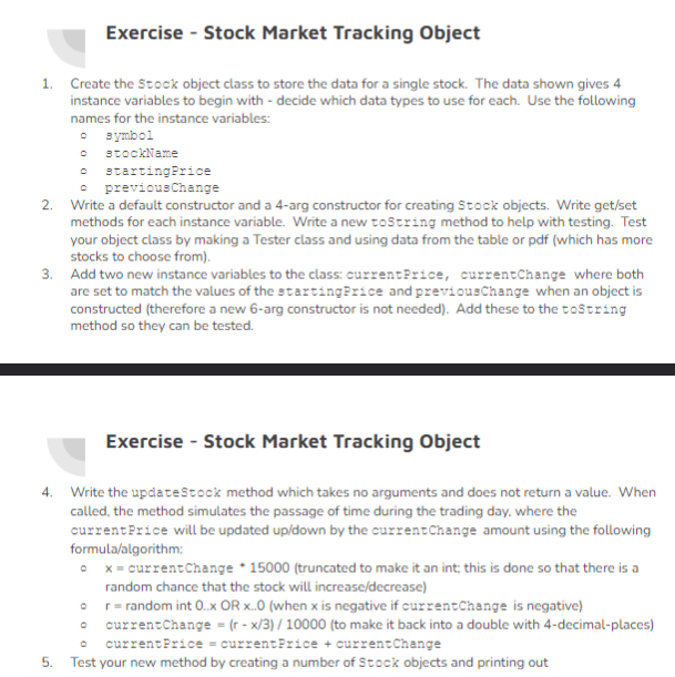 Solved Exercise - Stock Market Tracking Object 1. Create the | Chegg.com