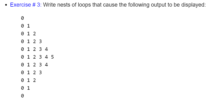 Solved • Exercise # 3: Write nests of loops that cause the | Chegg.com