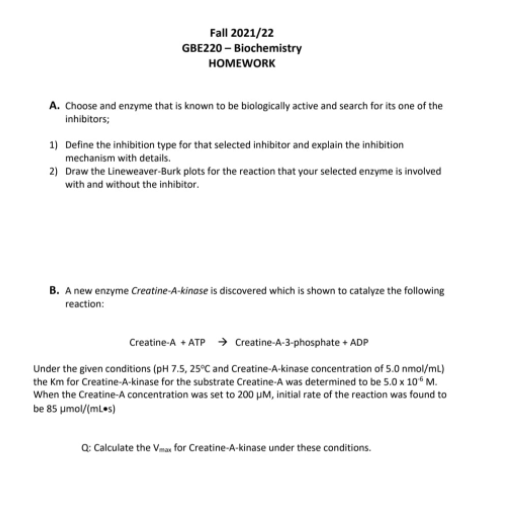 Solved Fall 2021/22 GBE220 - Biochemistry HOMEWORK A. Choose | Chegg.com