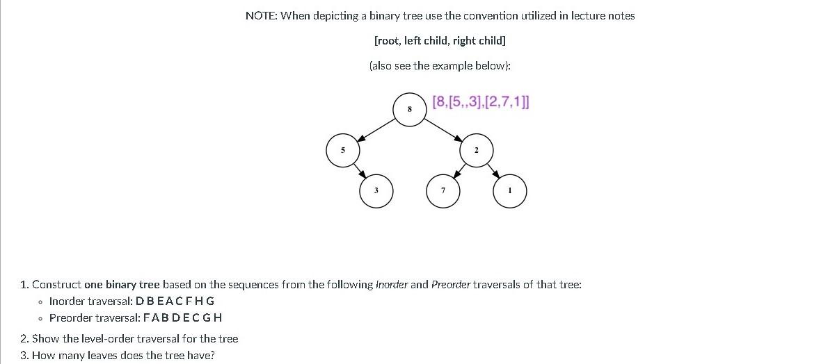Solved NOTE: When depicting a binary tree use the convention | Chegg.com