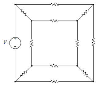 Solved For the given circuit, where V=12V and all resistors | Chegg.com