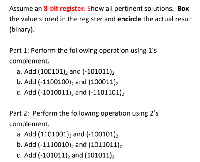 Solved Assume an 8-bit register. Show all pertinent | Chegg.com