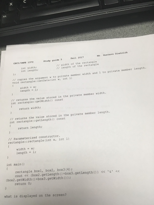 Solved Study guide: Class 1 After execution of the code | Chegg.com