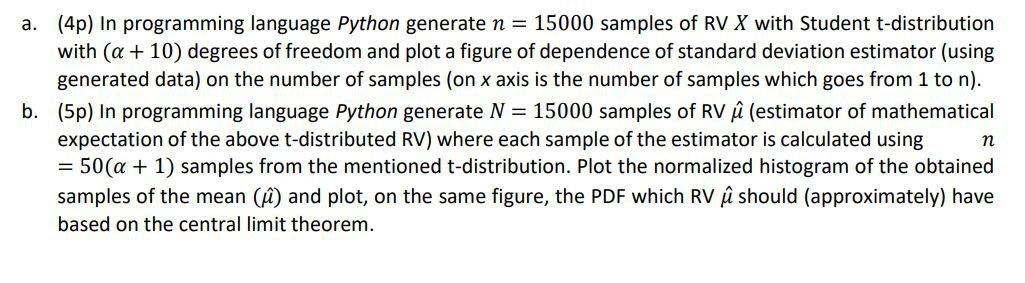 Solved a. (4p) In programming language Python generate n= | Chegg.com
