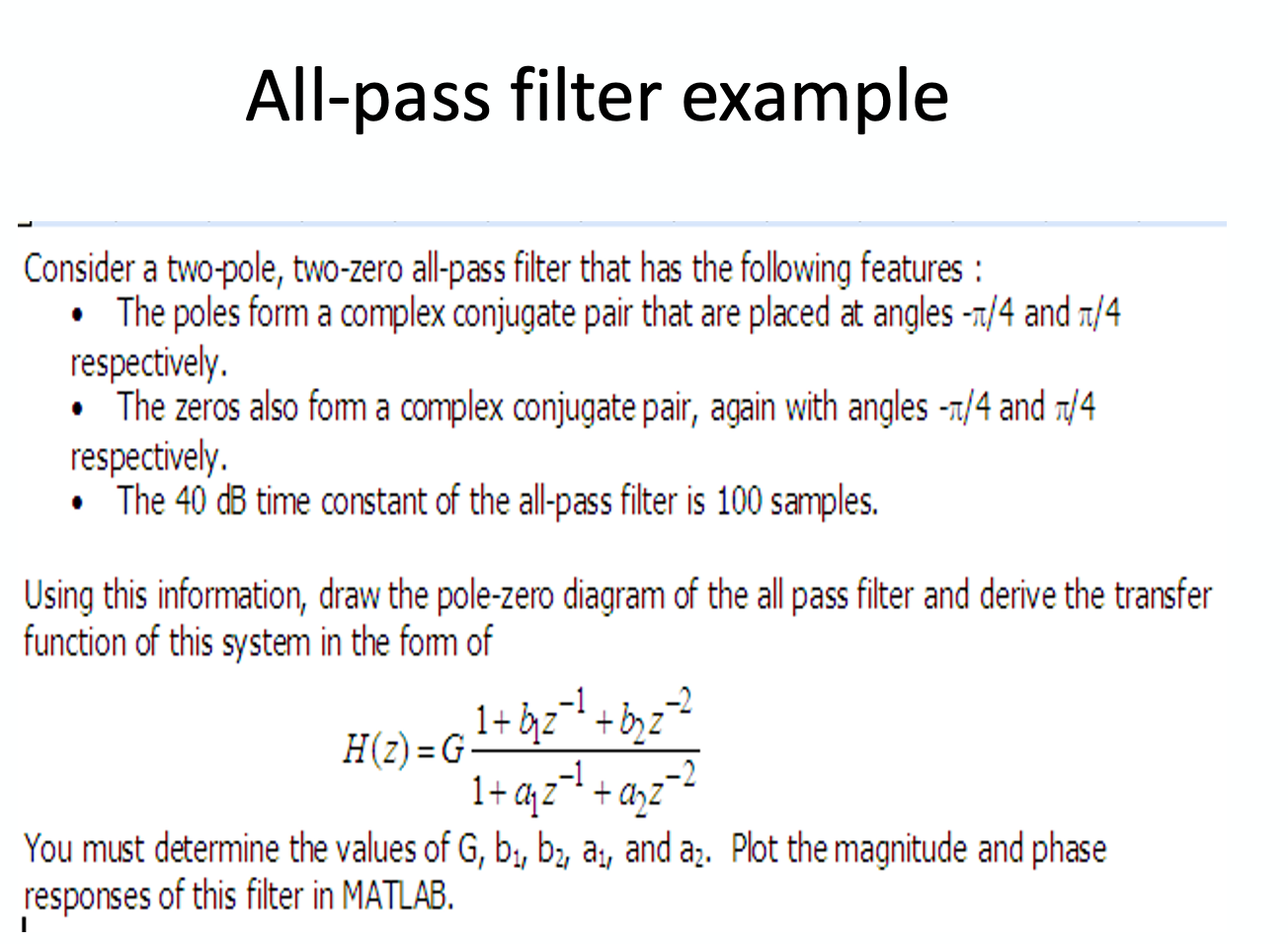 All-pass filter example Consider a two-pole, two-zero | Chegg.com