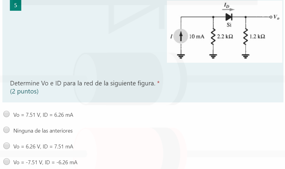 Solved 5 ID V. Si i 10mA 2.2 ks 2 1.2 k12 Determine Vo e ID | Chegg.com Solved 5 ID V. Si i 10mA 2.2 ks 2 1.2 k12 Determine Vo e ID | Chegg.com