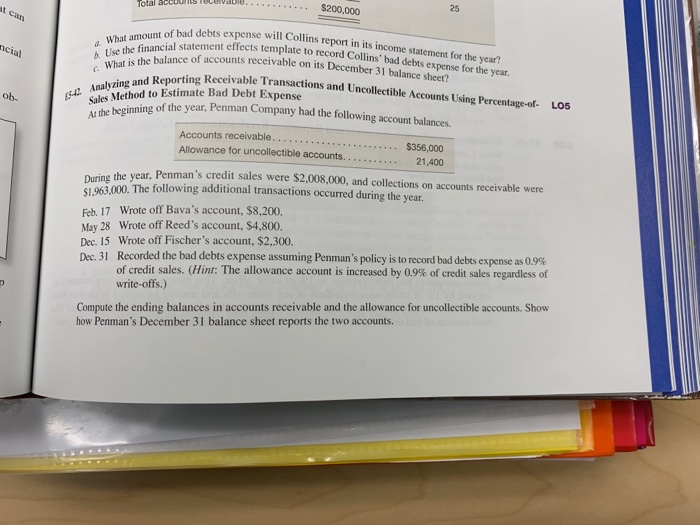 Solved 25 Total accounts t can nt of bad debts expense will | Chegg.com
