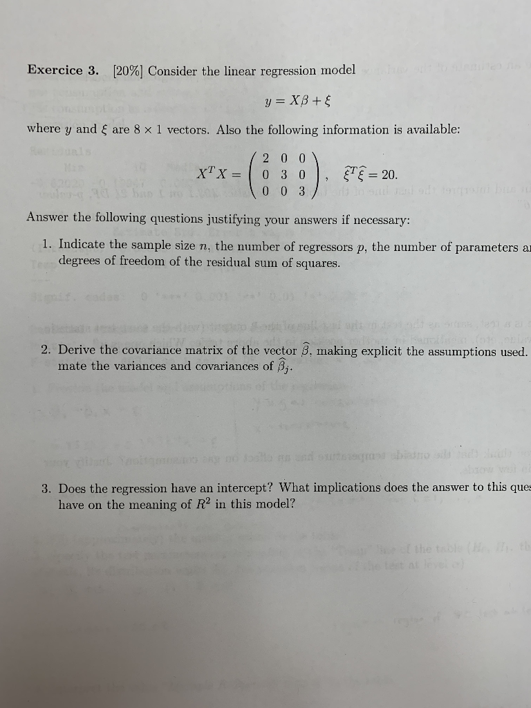 Solved Exercice 3· 20%) Consider the linear regression model | Chegg.com Solved Exercice 3· 20%) Consider the linear regression model | Chegg.com