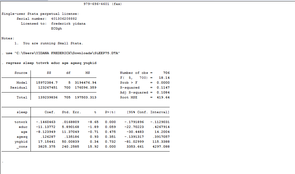1. Use the data in SLEEP75,DTA for this exercise. The | Chegg.com