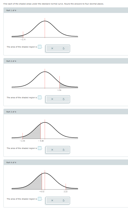 Solved Find each of the shaded areas under the standard | Chegg.com