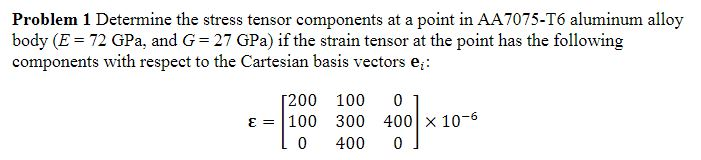 Solved Problem 1 Determine the stress tensor components at a | Chegg.com