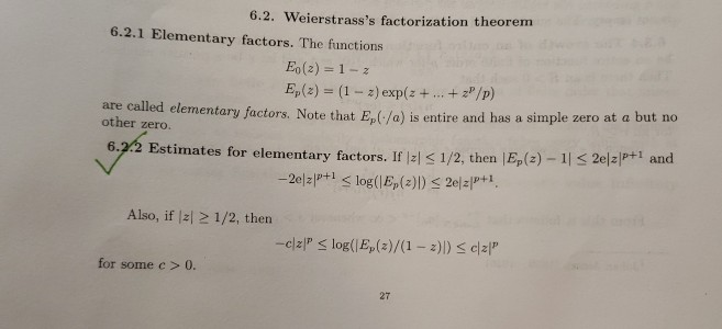 6.2. Weierstrass's factorization theorem 6.2.1 | Chegg.com