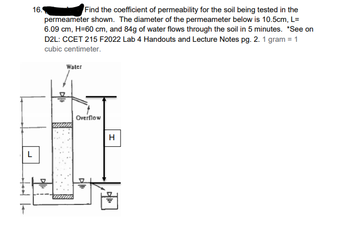 Solved 16. Find the coefficient of permeability for the soil | Chegg.com