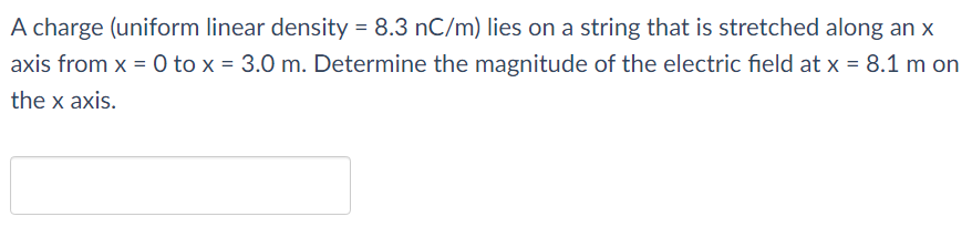 Solved A charge (uniform linear density = 8.3 nC/m) lies on | Chegg.com