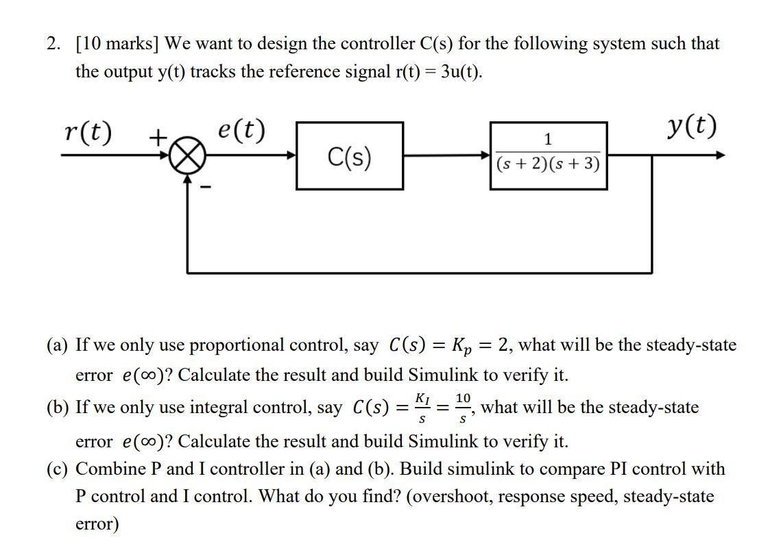 2. [10 marks] We want to design the controller C(s) | Chegg.com