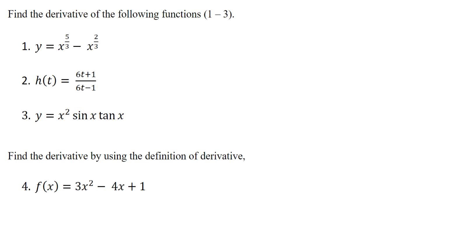 Solved Find the derivative of the following functions (1 – | Chegg.com
