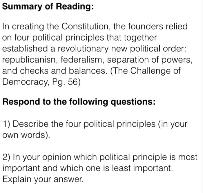 Solved Summary of Reading: In creating the Constitution, | Chegg.com