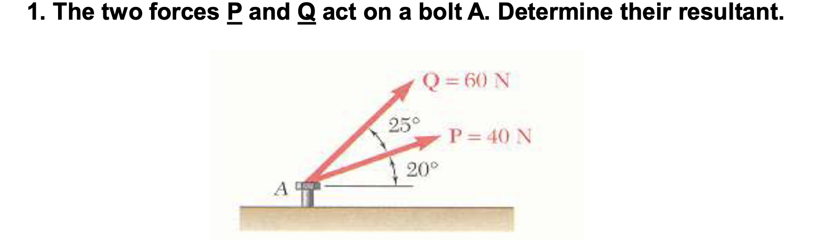 Solved 1. The two forces P and Q act on a bolt A. Determine | Chegg.com