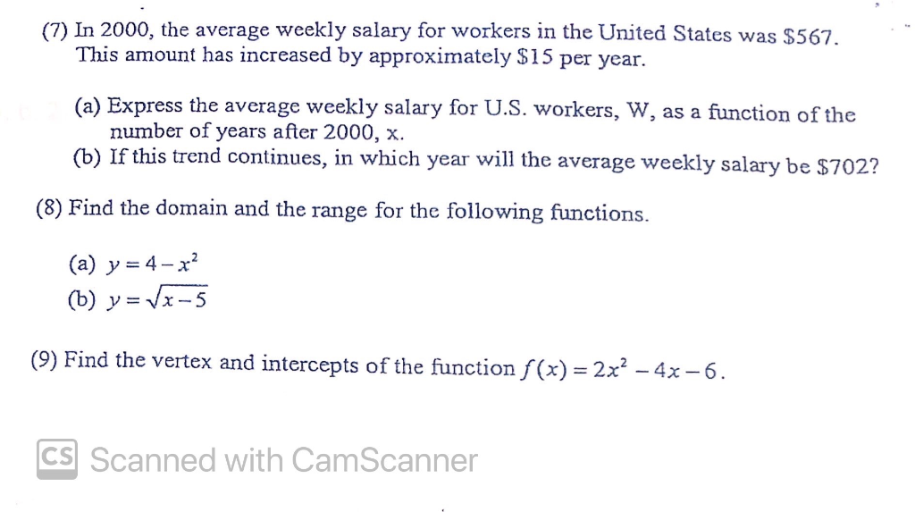 Solved (7) In 2000, the average weekly salary for workers in | Chegg.com