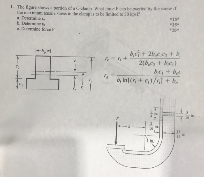 Solved 1. The figure shows a portion of a C-clamp. What | Chegg.com
