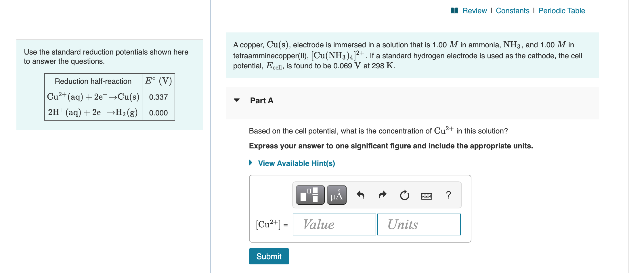 Solved Use the standard reduction potentials shown here A | Chegg.com