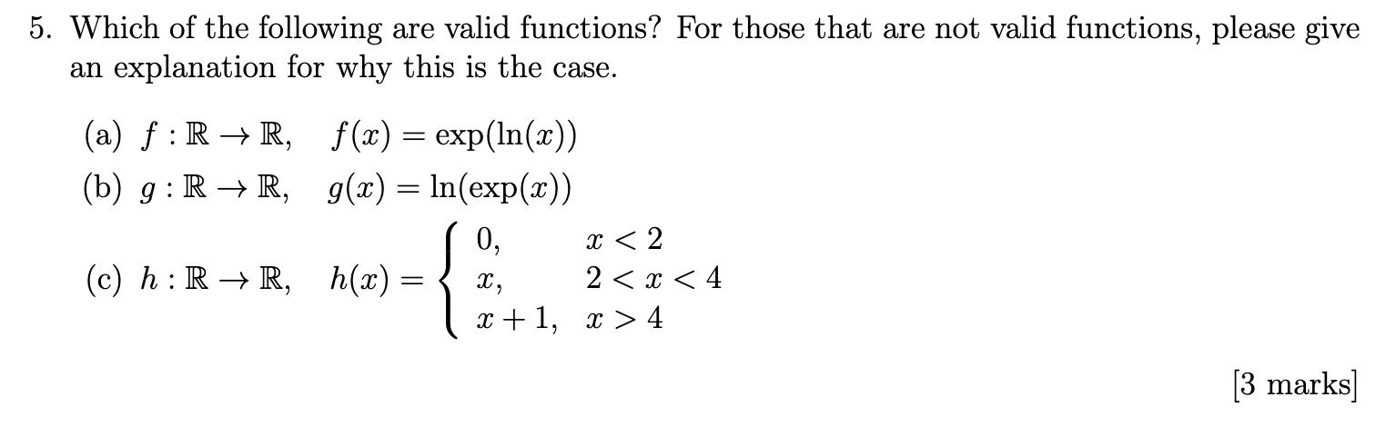 Solved 5. Which of the following are valid functions? For | Chegg.com
