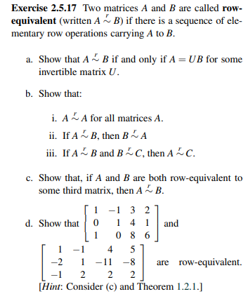 Solved Exercise 2.5.17 Two matrices A and B are called row- | Chegg.com