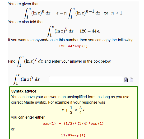 Solved You are given that ∫1e(lnx)ndx=e−n∫1e(lnx)n−1dx for | Chegg.com