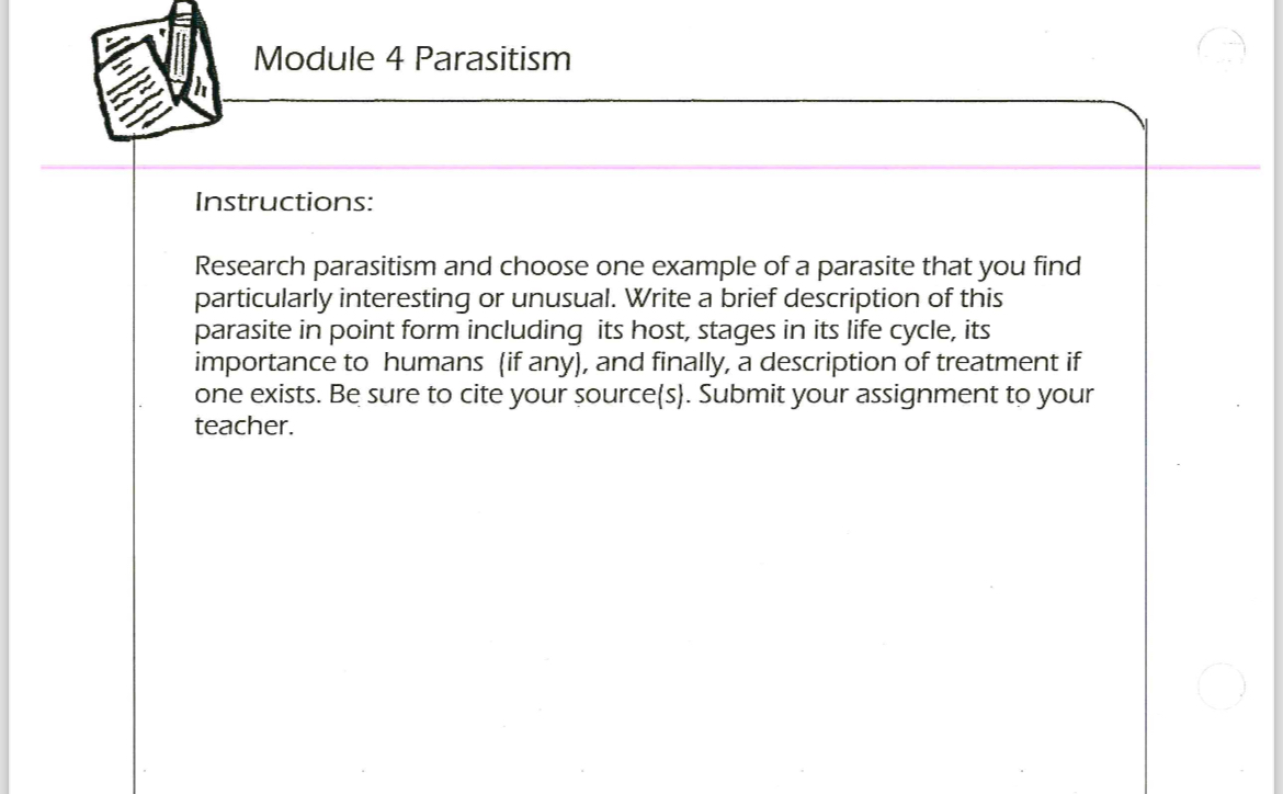 Solved Module 4 ﻿ParasitismInstructions:Research parasitism | Chegg.com