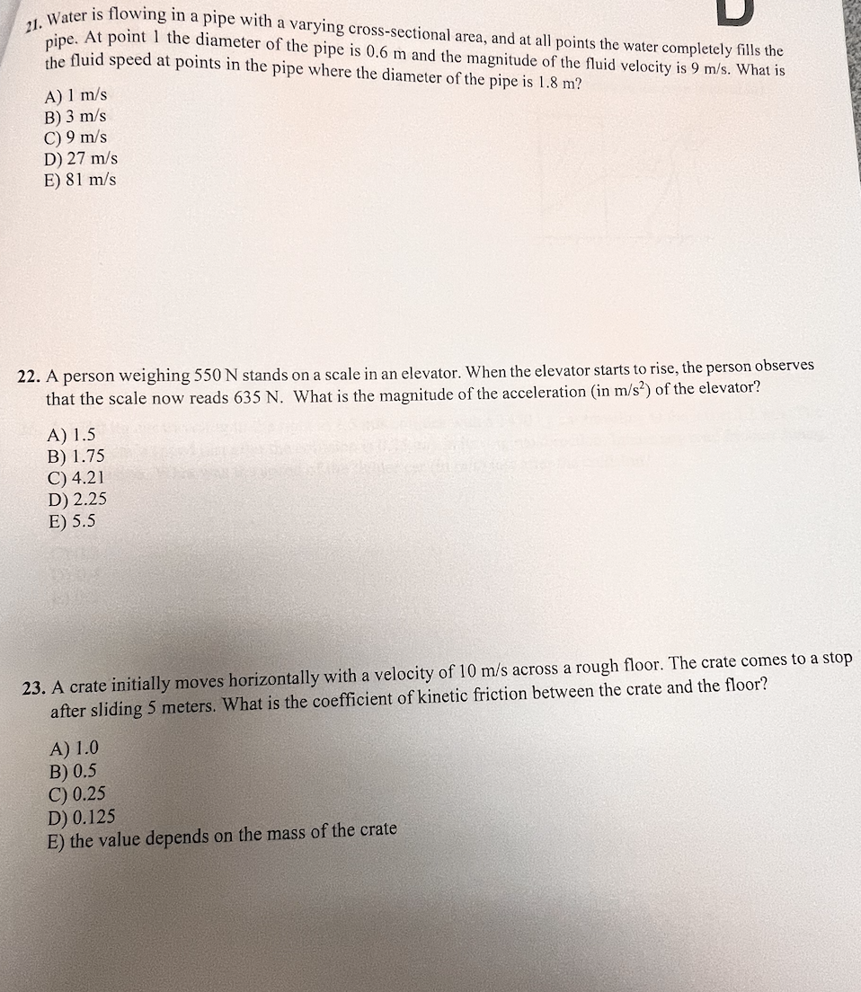 Solved 21. Water is flowing in a pipe with a varying | Chegg.com