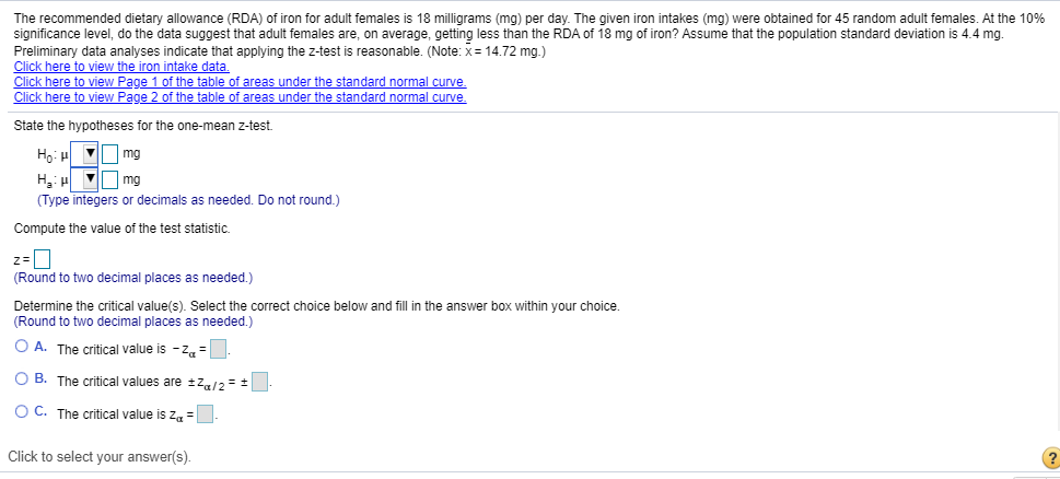 Solved The recommended dietary allowance (RDA) of iron for | Chegg.com