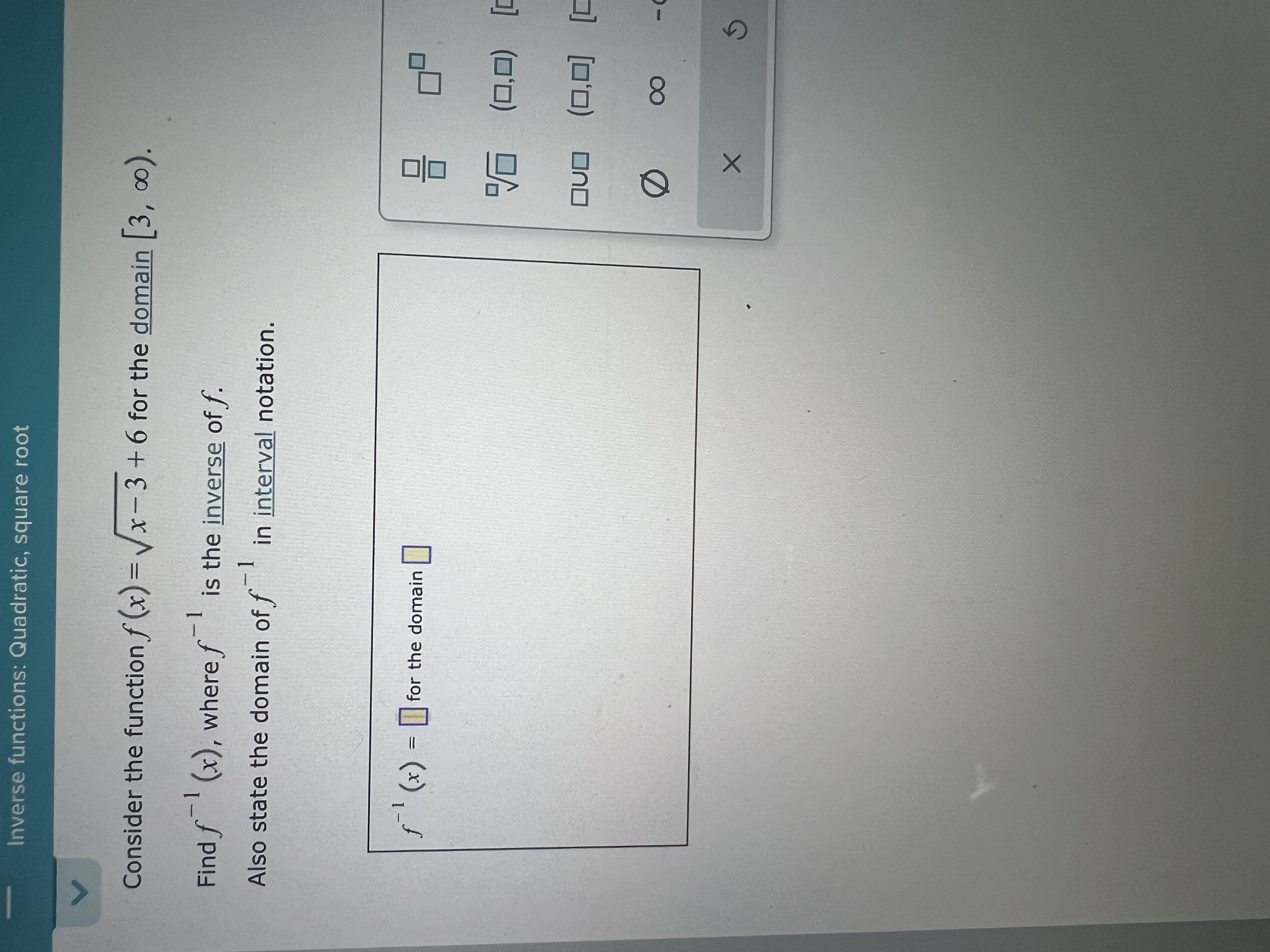 Solved Consider the function f(x)=x-32+6 ﻿for the domain | Chegg.com