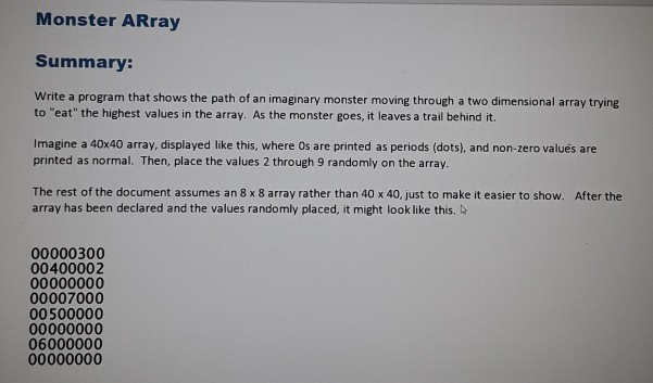 Solved Monster ARray Summary: Write a program that shows the | Chegg.com