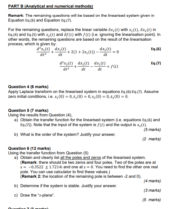 Solved PART B (Analytical and numerical methods) Remark: The | Chegg.com